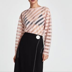Zara | Tops | Zara Pink Sheer Striped Long Sleeve Blouse | Poshmark
